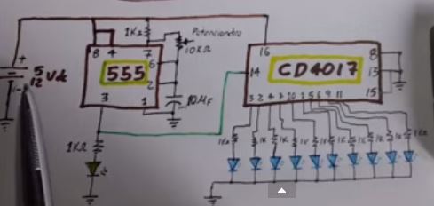 Secuencia de Leds con 555 y 4017 :: SOLAMENTE PROGRAMACION